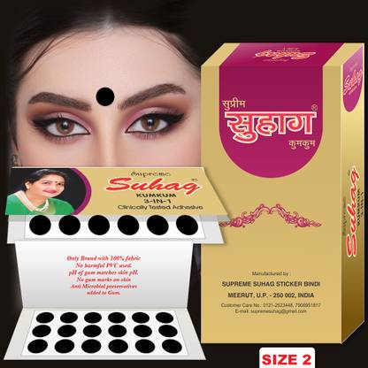 Suhag Kumkum Bindi Box of 15 Flaps Bindis Size_2 Forehead Black Bindis ...