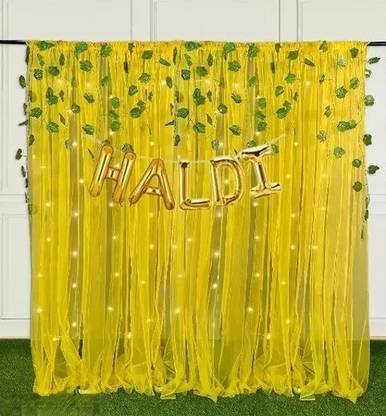 Fun and Flex HALDI/WEDDING Decoration Yellow Backdrop Net with ...