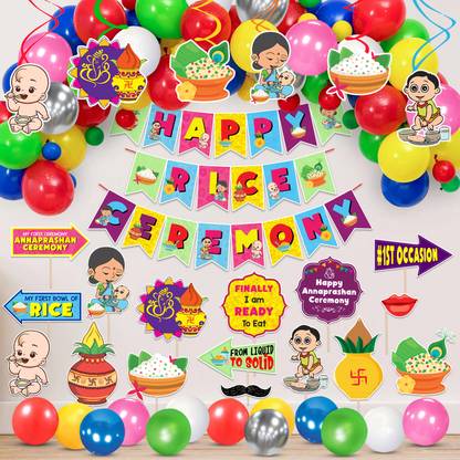 ZYOZI Annaprashan Swirls with Happy Rice Ceremony Banner & Balloon ...
