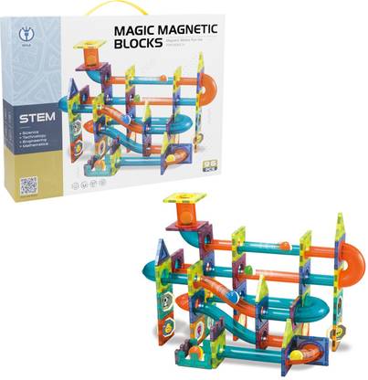 KIDHUT 96 Pcs Marble Run Race Track 3D Magnetic Tiles Building Toy ...