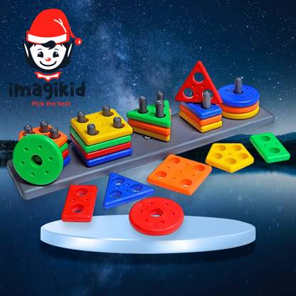 imagikid Kids Plastic Angle Geometric Blocks Stacker Shape Sorter ...