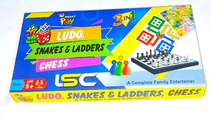 PETERS PENCE Ludo, Snakes & Ladders & Chess board Combo (3 IN 1) 12 INCHES Party & Fun Board ...
