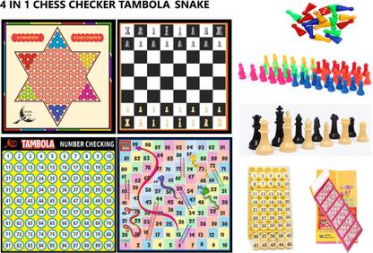 Koel 4 in 1 Wooden 12*12" Chess & Checker | Tambola & Snake | Ticket ...