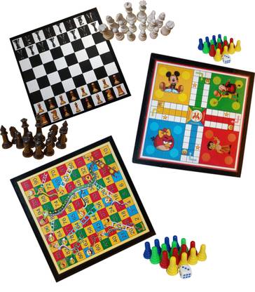 VBA Sports Wooden Chess board Ludo & Snake Board With 2 Set of Ludo & 1 ...