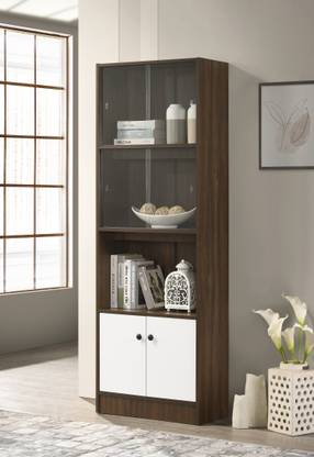 DeckUp Cove Walnut & White Engineered Wood Semi-Open Book Shelf Price ...