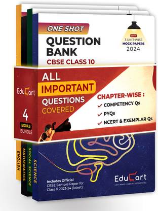Educart One-shot Question Bank CBSE Class 10 Bundle - Science, Maths, SST & English for 2024 (4 ...