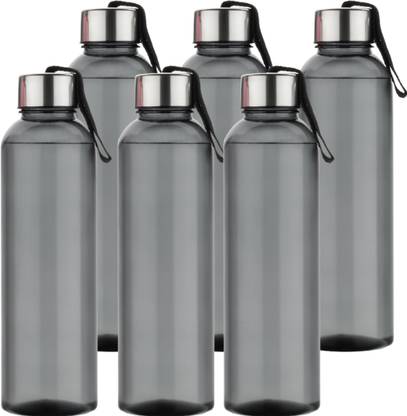 Snowberry BLACK ROUND STEELCAP WATER BOTTLR SET OF 6 1000 ml Bottle ...
