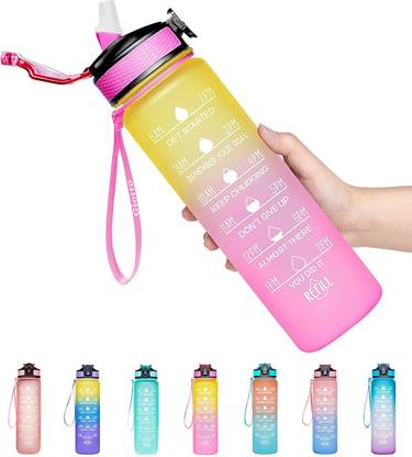 Anzal Unbreakable Sipper Straw 1L Drinking Water Bottle with Motivational Time Marker 1000 ml ...