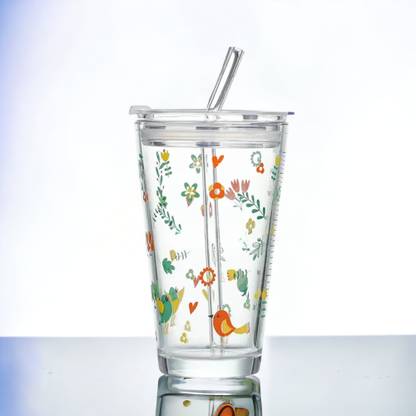 krishtal trading 470 ML Glass Sipper With Straw Printed Mason Sipper ...