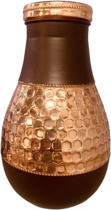 SAANVI CREATION Copper Water Jar With Inbuilt Glass Bedside Pot Jug For ...