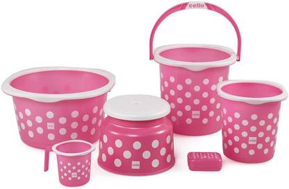 cello Cello Fusion 6 Piece Plastic Bathroom Set of 6, Orange 16 L ...