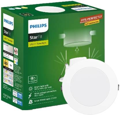 PHILIPS Starfit 7 watt Concealed LED downlighter with 3 inch Cut-Out Warm White ,1Pc Ceiling ...