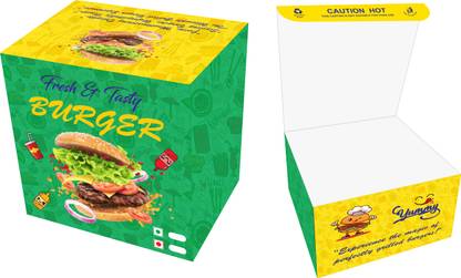 Bleus Burger Box Paper, Cardboard Burger Box Size- 4.20x4.20x3 Inch, L ...