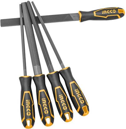 INGCO Steel File Set, 8“/200mm, T12 Steel, 5 Pcs Hand Metal Files ...