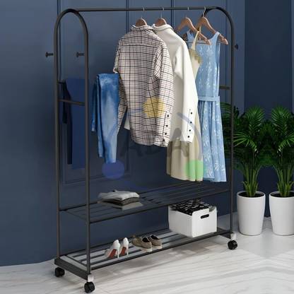 ADA Metal Cloth Rail with Top Road & 4 Side Hooks, 2-Tier Coat Garment ...