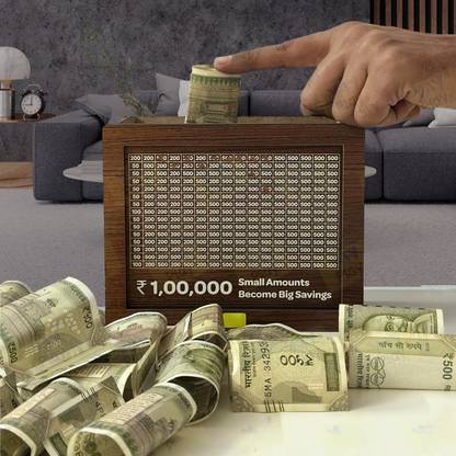 Awex Savings tracker wooden box for coins and bills Coin Bank Price in ...