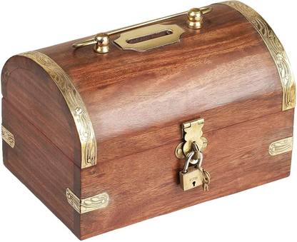 CRAFTS CARTS Wooden Treasure Chest Design Money Box Coin Saving Box ...