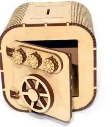 COOKROOT Handicraft Piggy Bank | Money Bank Wooden Locker Coin Box For ...