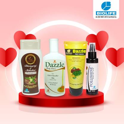 BIOLIFE Shampoo Bhringraj & Shikakai+Body Lotion Dazzle+Face wash ...