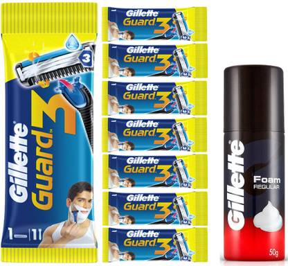 Gillette Guard 3 Razor, 7 Cartridge, Regular Shaving Foam (50g) Price ...