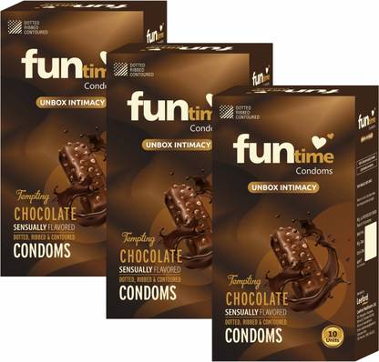 Funtime Dotted, Ribbed & Contoured Tempting Chocolate Flavored Condoms ...