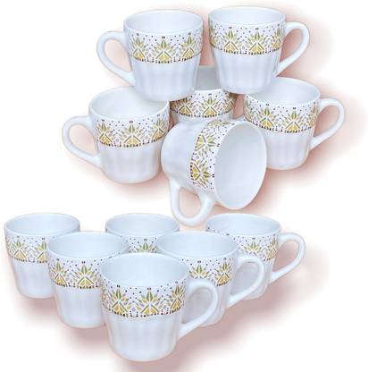 KC Somny Pack of 12 Ceramic Floral Border Coffee Cup & Tea Cup Set of ...