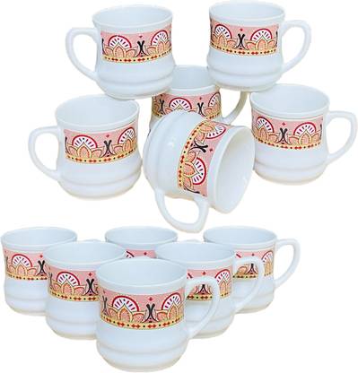 KC Somny Pack of 12 Ceramic Floral Border Coffee Cup & Tea Cup Set of ...