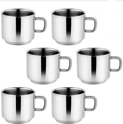 Vikas Metal Pack of 6 Stainless Steel double wall tea and coffee cup ...