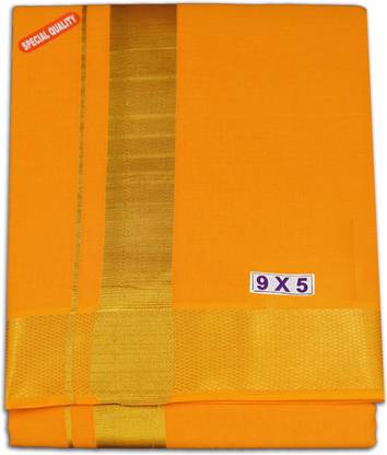 BalGanesh Pure Cotton Color Dhoti Towel with Golden Jari Border 4 Mts ...