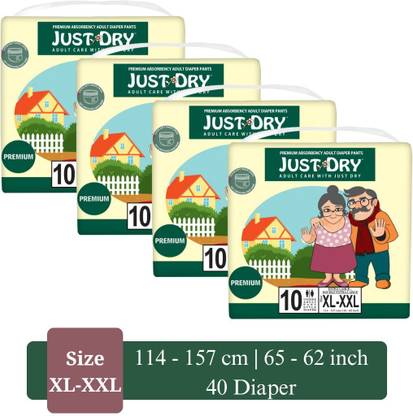 JUST DRY Premium Pant Style Adult Diaper Unisex | Waist Size (45-62 ...