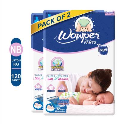 Wowper Fresh Baby Diapers Pants | Upto 12 Hrs Absorption | 0-5 Kg - New ...