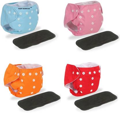 Baby Hashtag Reusable Button Diaper Multi Color Pack of 4 Button Diaper ...