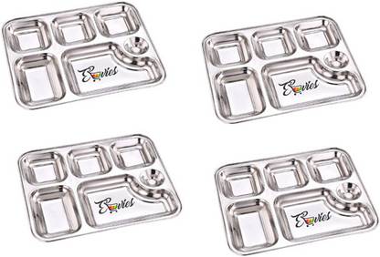 THE FOREVER Pack of 4 Stainless Steel 6 in 1 Plates/Bhojan Thali ...