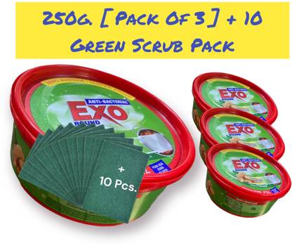 Exo Anti Bacterial Dishwash Bar 250g. [ Pack of 3] + 10 Green Scrub ...