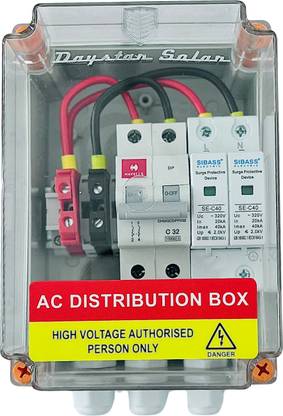 DAYSTAR SOLAR ACDB BOX HAVELLS SINGLE PHASE 32A 2 POLE MCB SIBASS 320 AC SPD Distribution Board ...