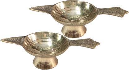 SAUBHAGYA Small Brass Peetal Diya Deepak for Pooja Set of 2, Small Oil ...