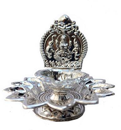 Denique Denique Silver Plated Lotus Kamakshi Diya Deepam Deepak Diya ...