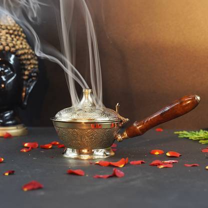 Puja N Pujari Aarti Sambrani Stand & Loban Dhoop Burner Brass with ...