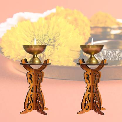 teak wood wooden diya stand Wood (Pack of 2) Table Diya Set Price in ...