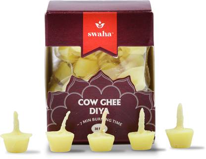 SWAHA Cow Ghee Diya Wicks (30 Pieces) | 7min Burning Time | Wax Free ...