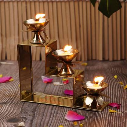 ServDharm 3 Steps Decorative Brass Diya for Puja Brass Table Diya Price ...