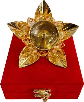 the house of metal Brass Crystal Diya in Velvet Box Packing Brass Table ...