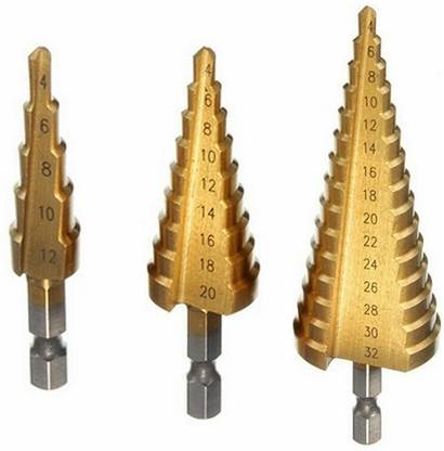 NITYA 3xLarge HSS Step Cone Drill Titanium Bit Set 4-12/20/32mm For ...