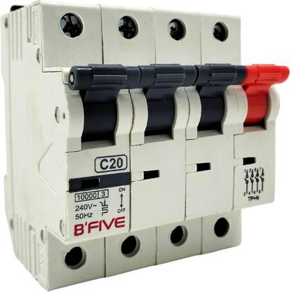 b'five C20A. Three Pole C Curve Tpn Mcb (Triple pole+Neutral) mcb BSF ...