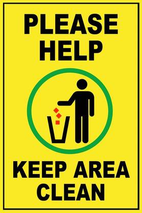 VAAIMAI Please Help Keep Area Clean Sticker, 20X30 CM, Yellow, Glossy ...
