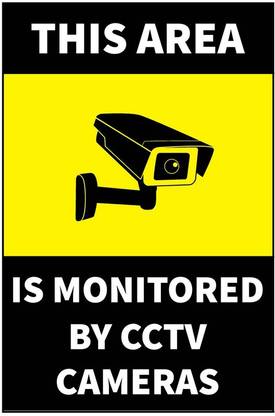 VAAIMAI Area is Monitored CCTV Cameras Sticker, 20X30CM, Yellow, Heat ...