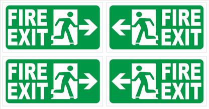 Signved Night Glow Fire Exit Signage, 4 Pic Radium Sunboard Sign, 12x6 ...