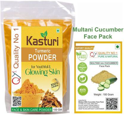 QY1 Kasturi Turmeric Powder (100 Gm) Wtih Multani Cucumber Face Pack ...