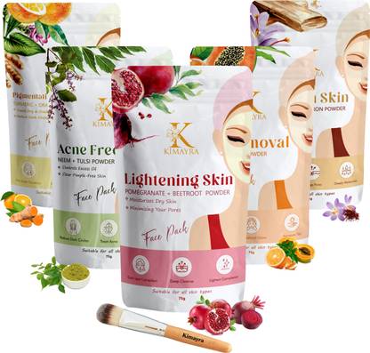 KIMAYRA Organic Face Pack & Skin Care Powder Combo For Acne,Pimples,Brightening (75G *5) - Price ...