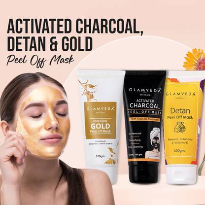 GLAMVEDA Tan Removal Activated Charcoal, Detan & Pure Gold Peel Off ...